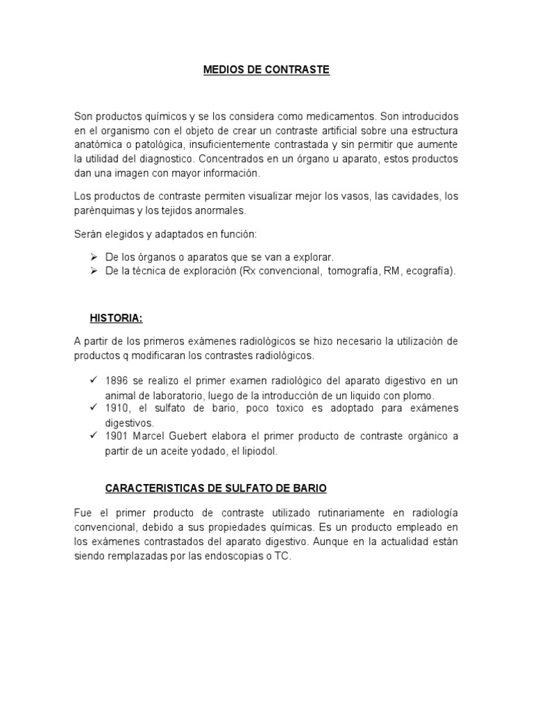 Medios de Contraste | PDF | Radiología | Medicina CLINICA