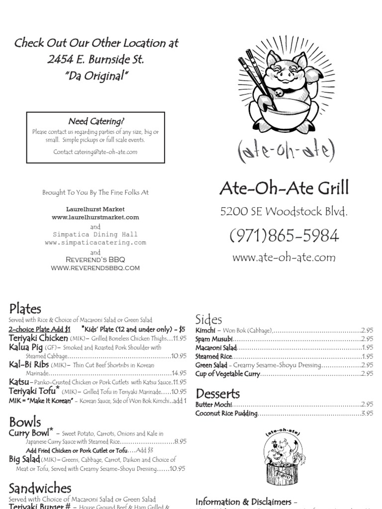 Ate-Oh-Ate Grill To Go Menu | PDF