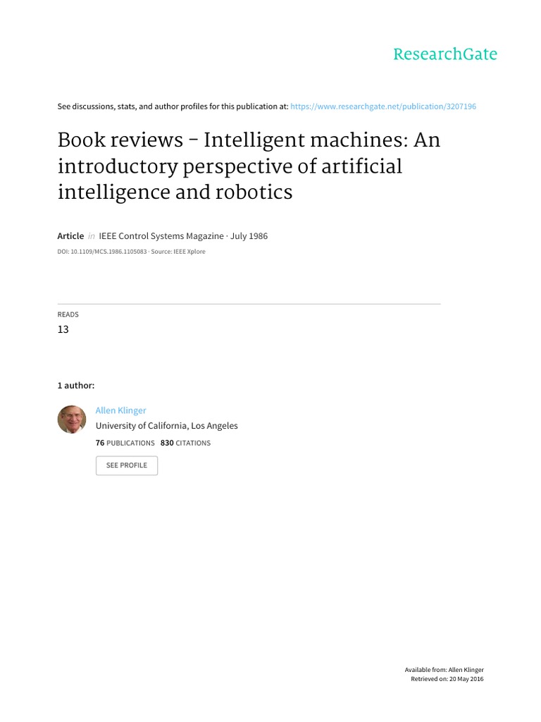 Intelligent Machines: An Introductory Perspective of Artificial ...