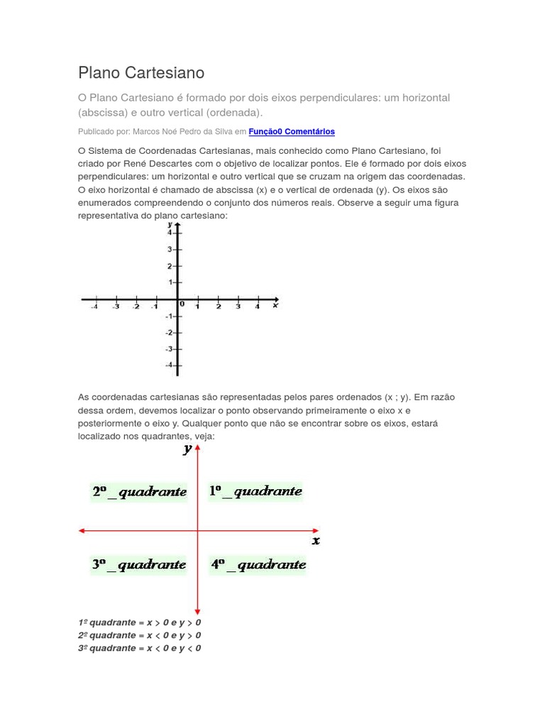 Plano Cartesiano | PDF | Sistema de coordenada cartesiana | Ensino de ...