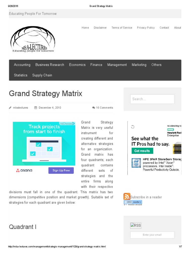 Grand Strategy Matrix | PDF | Strategic Management | Marketing
