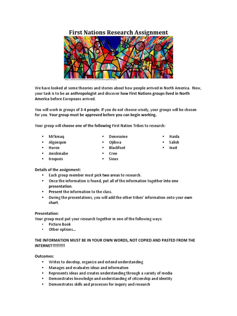 First Nations Research Assignment - Grade 7 | PDF | Communication ...