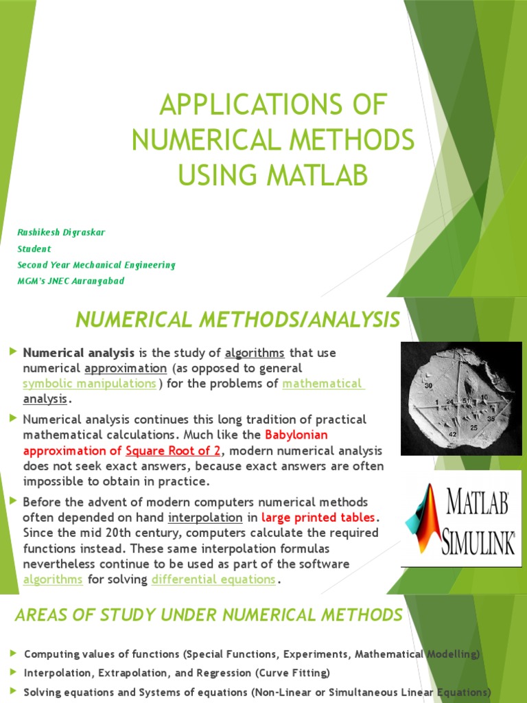 Applications Of Numerical Methods Using Matlab Numerical Analysis Matlab 