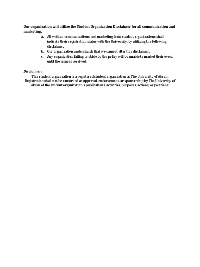 Student Org. Disclaimer | PDF