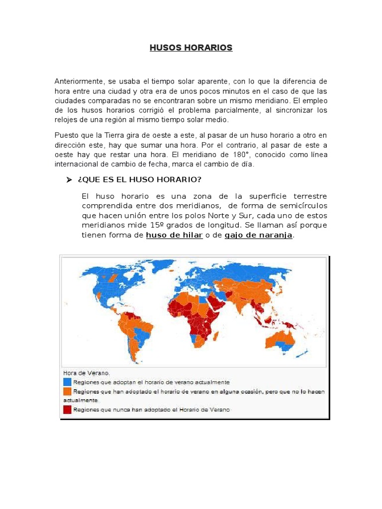 Definición y Funcionamiento de Husos Horarios | PDF | Hora | Geografía