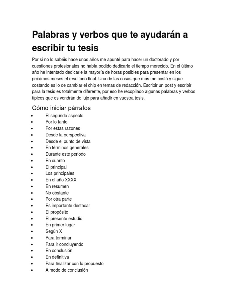 Palabras Para Utilizar En Una Tesis – NOSXAT