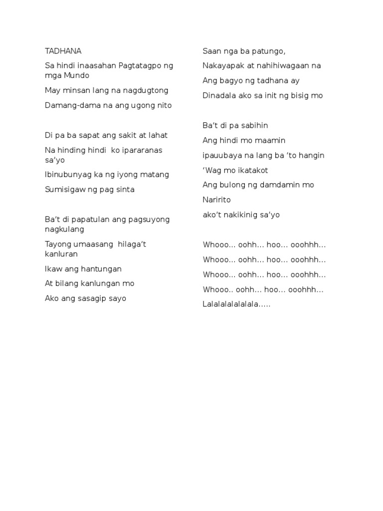 Tadhana Lyrics Pdf
