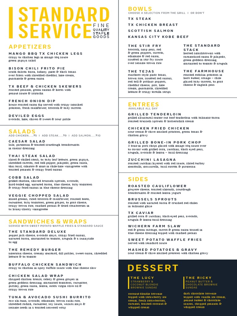 Standard Service Menu | PDF | Salad | Food Ingredients