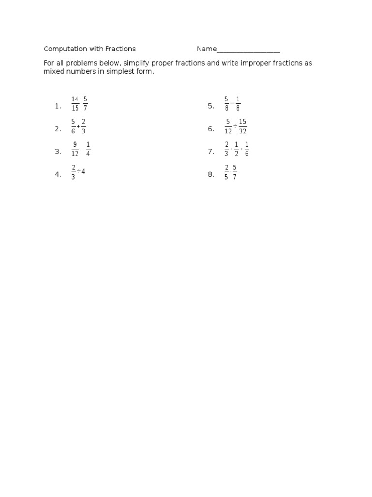 Simplifying Fractions Worksheet | PDF