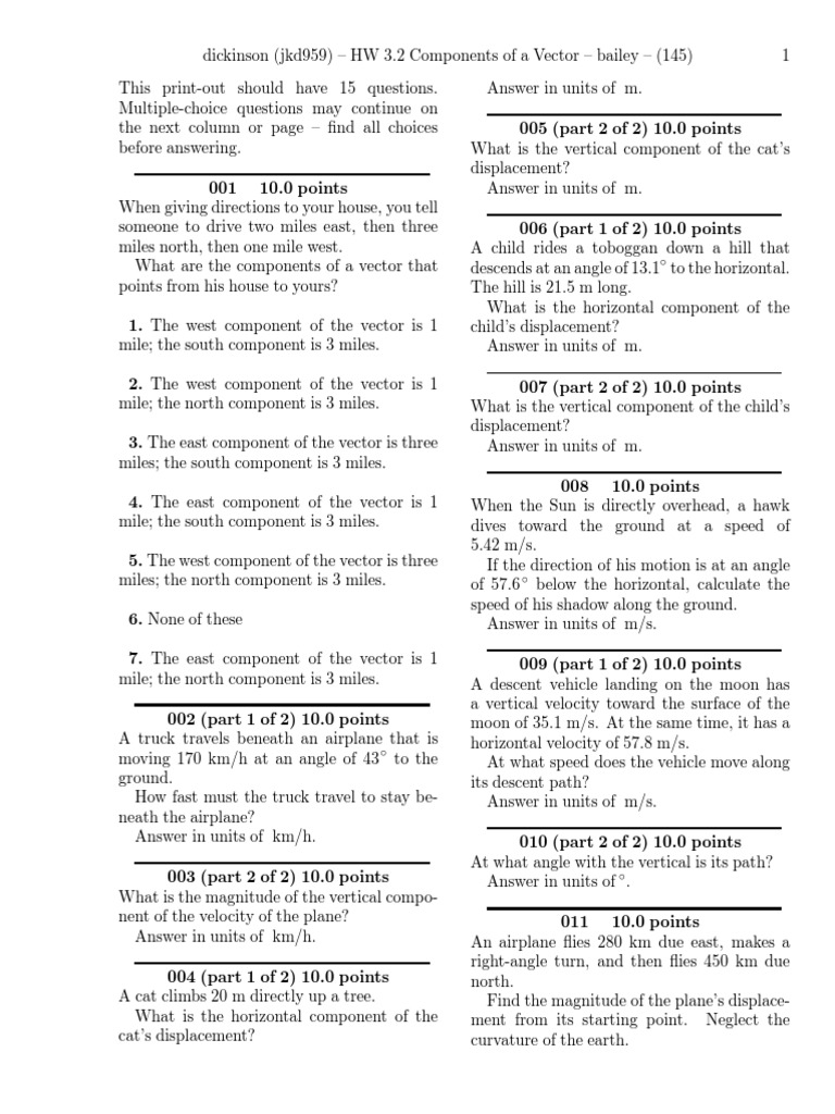 HW 3.2 Components of A Vector-Problems PDF | PDF | Euclidean Vector ...