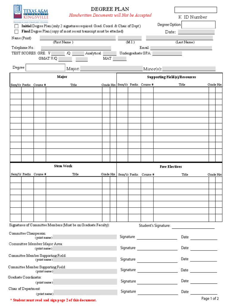 Tamuk Graduate DegreePlan Revised | PDF
