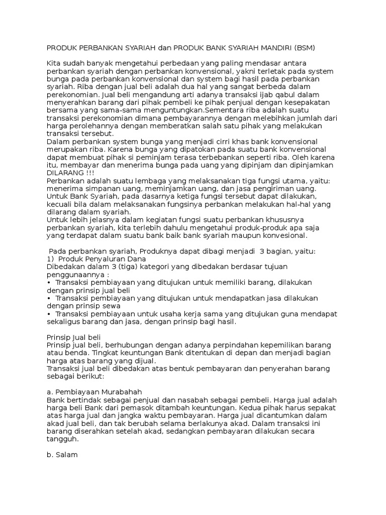 Produk Perbankan Syariah Dan Produk Bank Syariah Mandiri | PDF