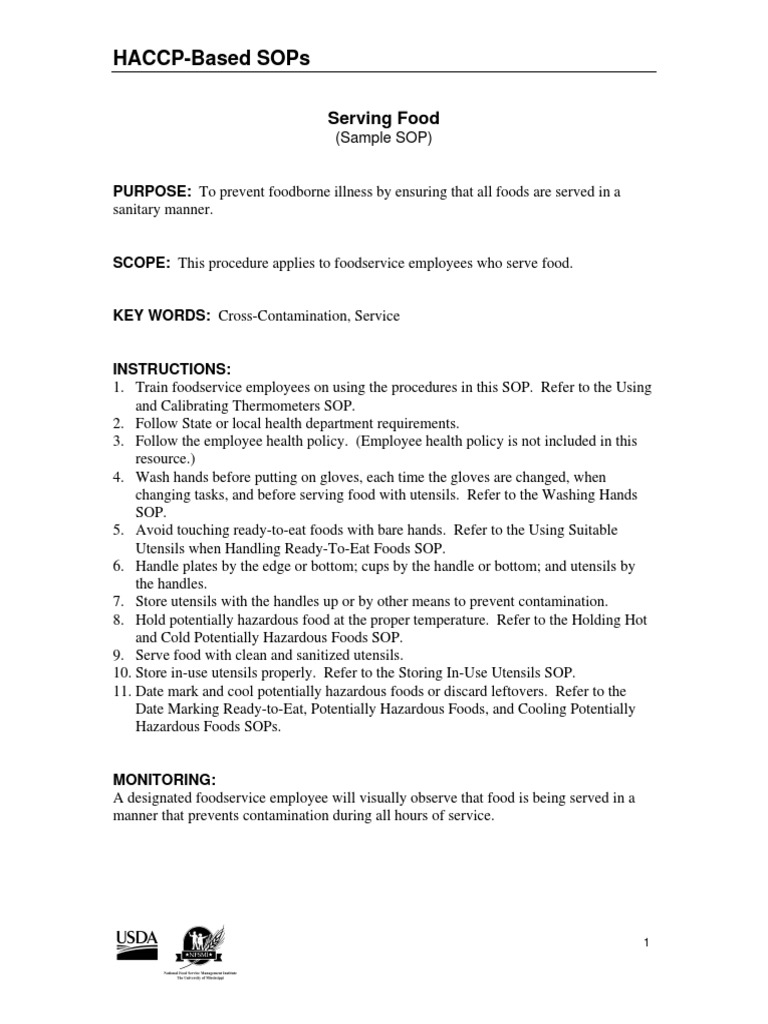 Haccp-Based Sops: Purpose: To Prevent Foodborne Illness by Ensuring ...