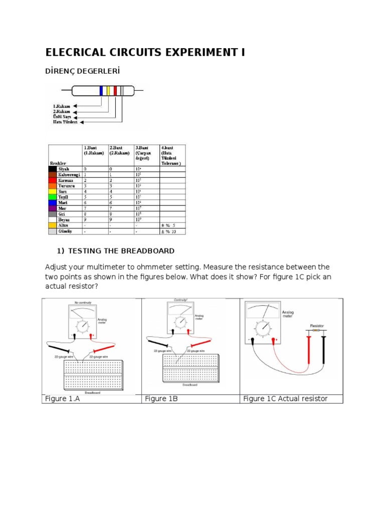 Elecrical Circuits Experiment I: Direnç Degerleri | PDF