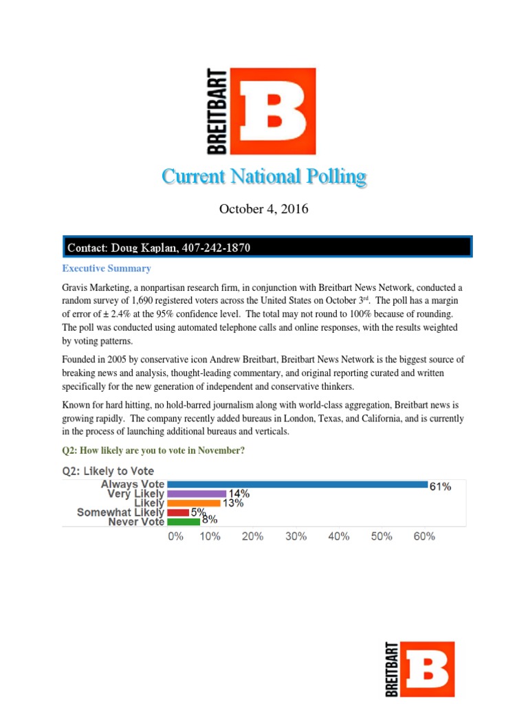National Poll (October 4, 2016) v3 | PDF | Opinion Poll | Hillary Clinton