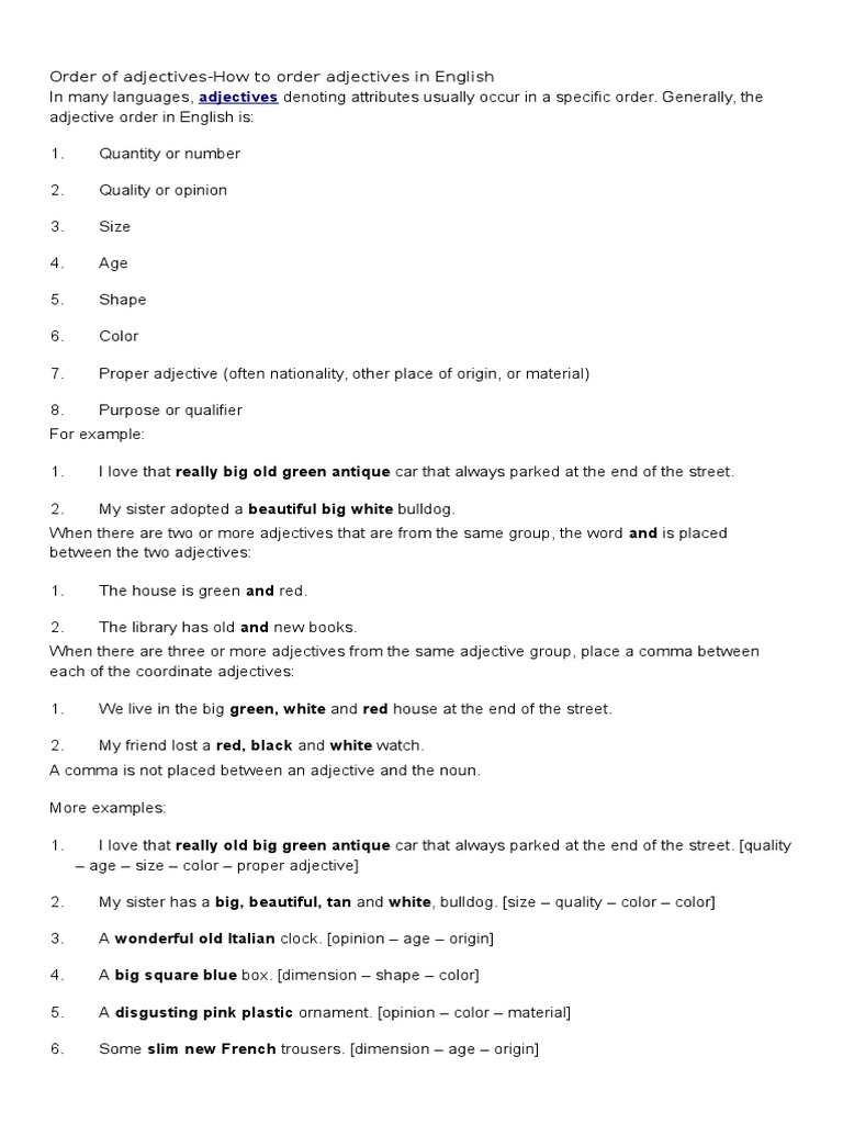 Order of Adjectives | PDF | Adjective | Rules