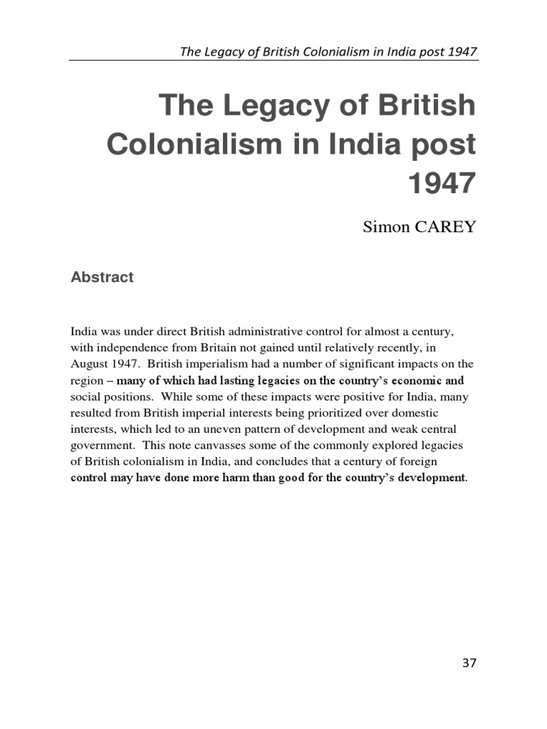 The lasting impacts of British colonial rule in post-1947 India | PDF ...