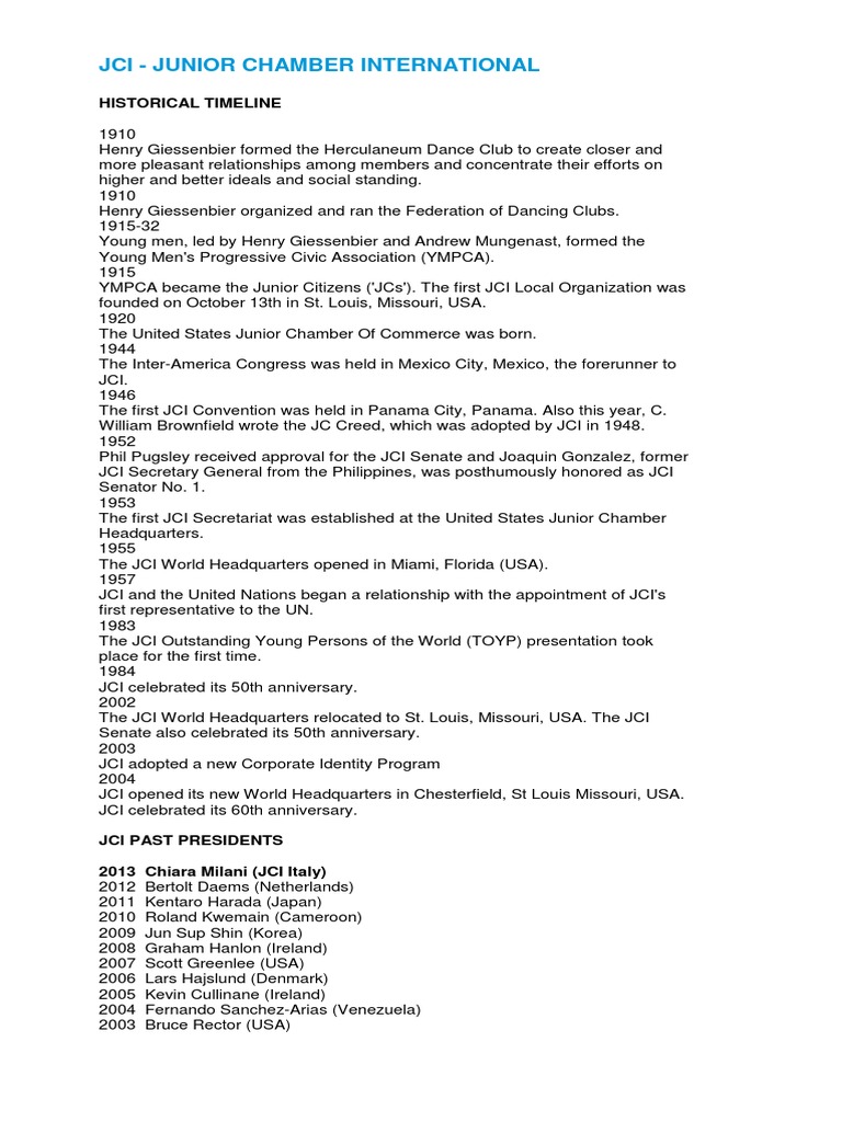 JCI Historical Timeline and Past Presidents | PDF | International ...