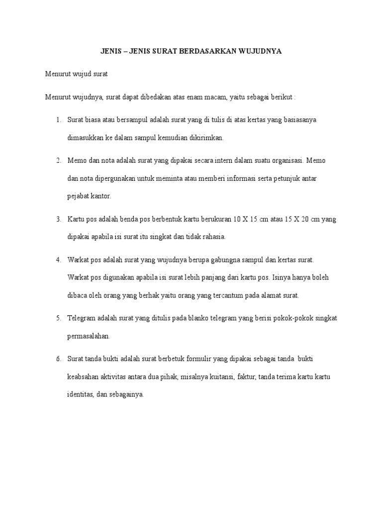 Jenis-Jenis Surat Berdasarkan Wujudnya | PDF