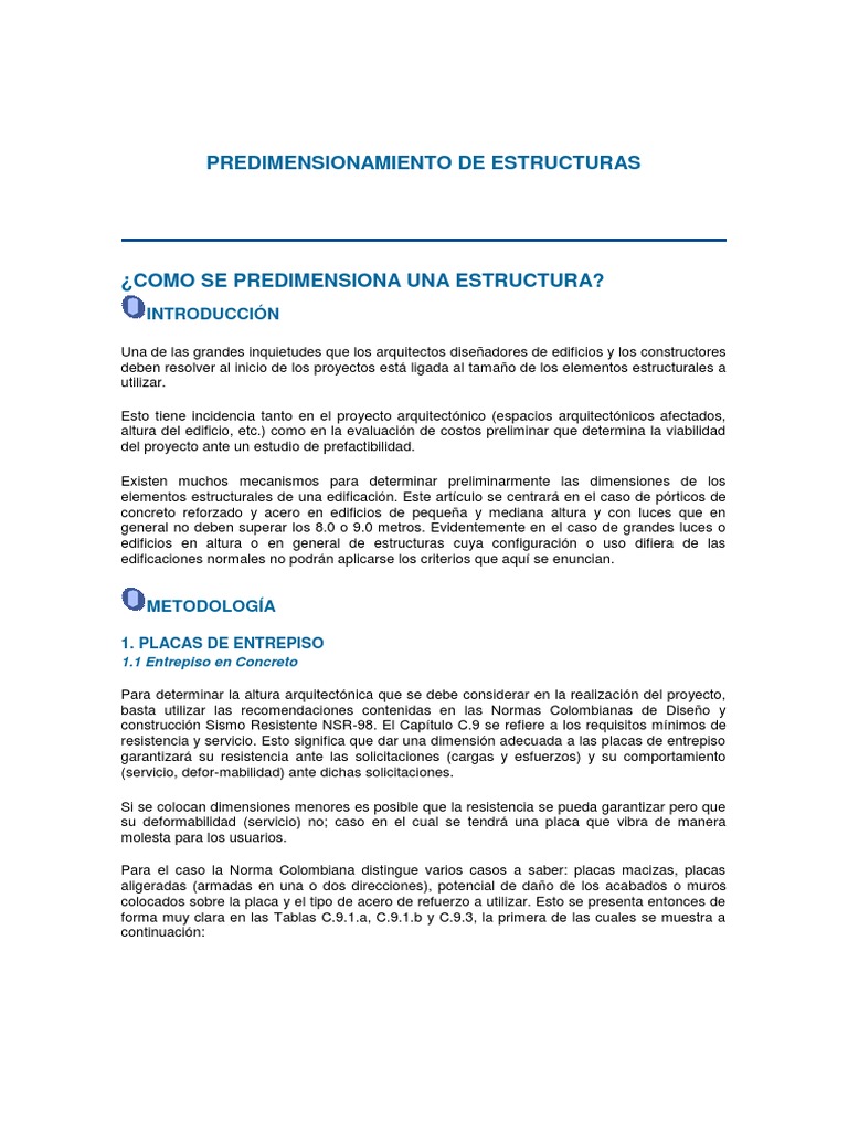 Predimensionamiento de Estructuras | PDF | Concreto reforzado | Columna