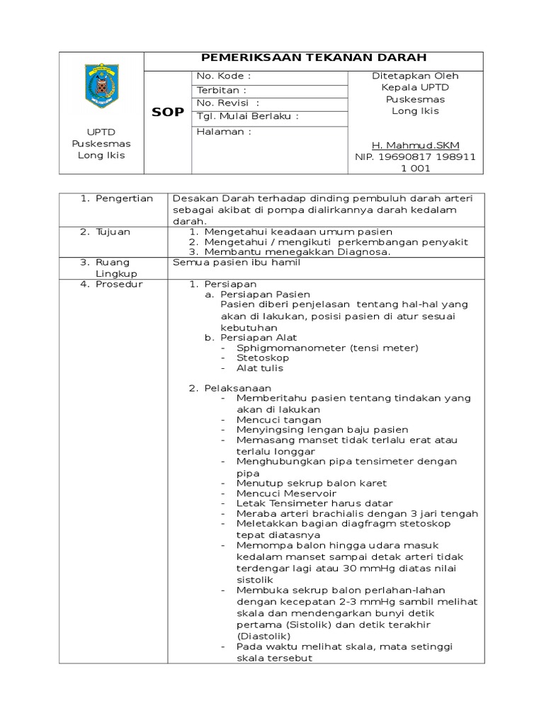 SOP Pengukuran Tekanan Darah | PDF