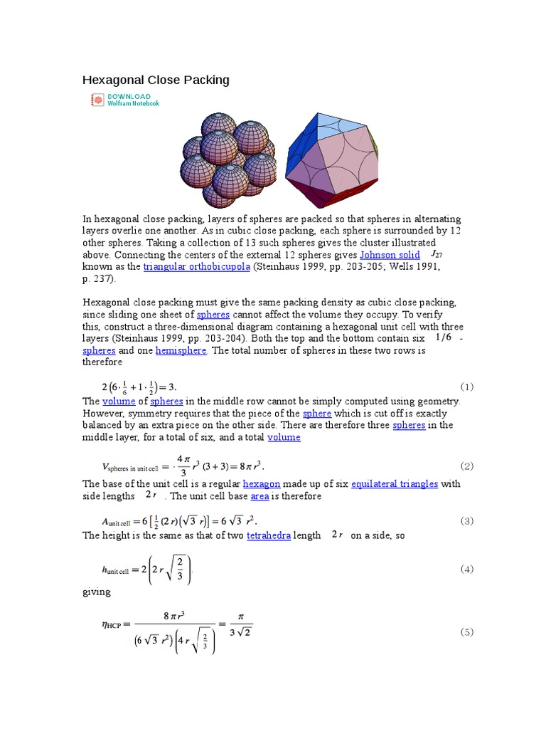 Hexagonal Close Packing Pdf Sphere Classical Geometry
