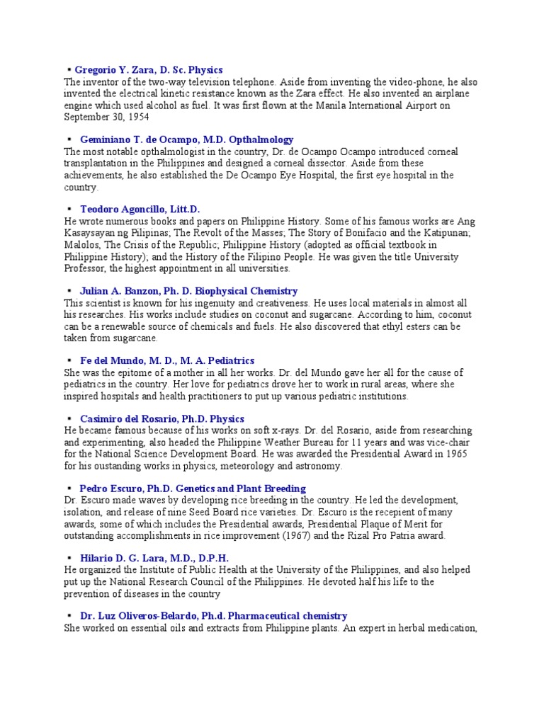 Notable Filipino Scientists and Inventions | PDF | Pharmacy | Science