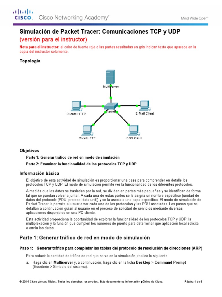 7 3 1 2 Packet Tracer Simulation Exploration Of Tcp And Udp Instructions Ig Pdf Protocolo