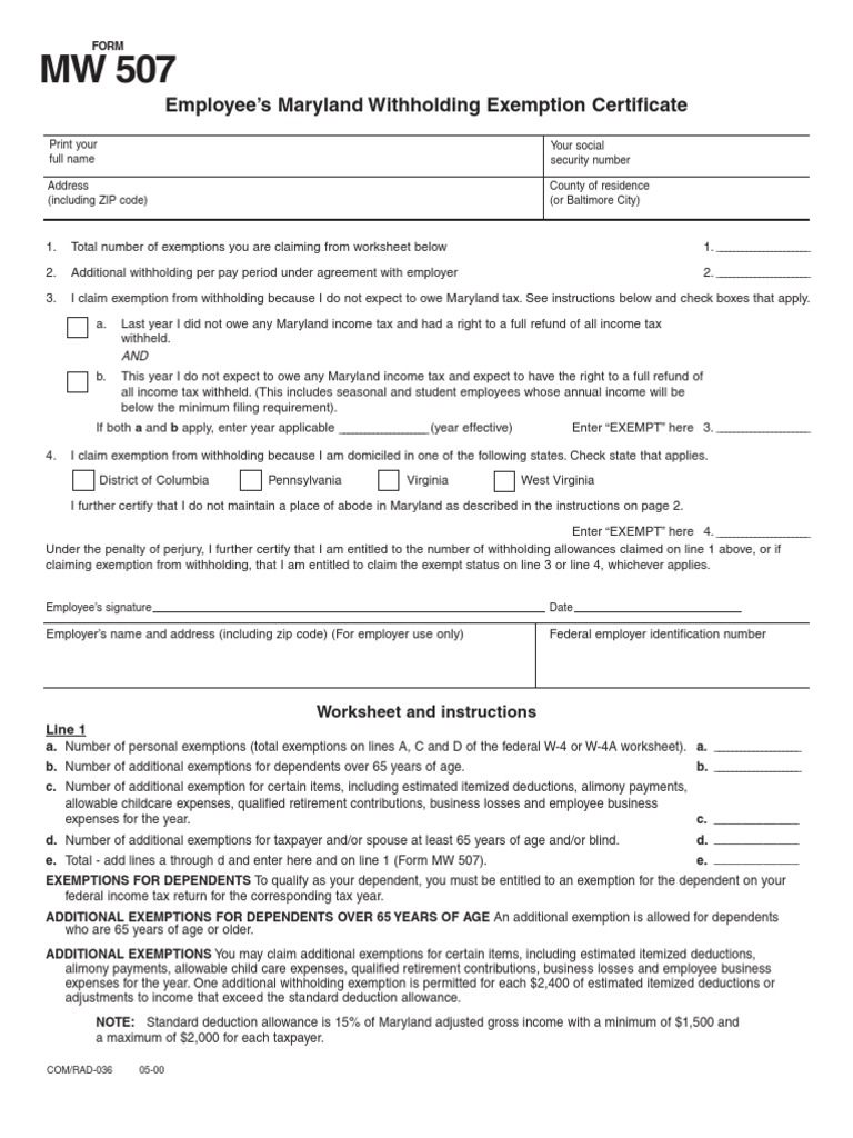 Maryland MW 507 Withholding Guide | PDF | Withholding Tax | Tax Deduction