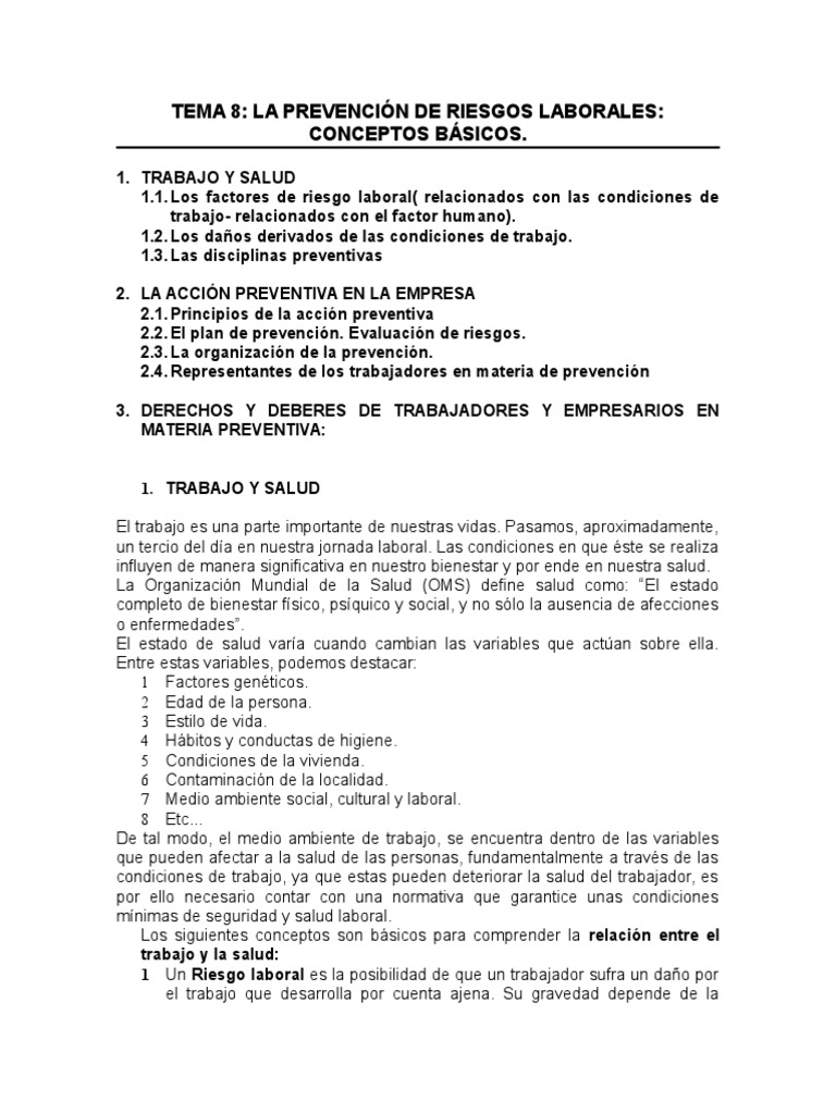 TEMA 8 Fol | PDF | Derecho laboral | Bienestar