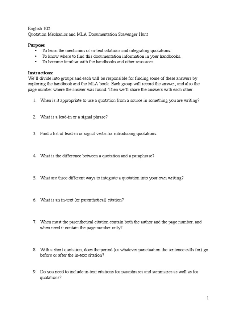 MLA Scavenger Hunt 1 | PDF