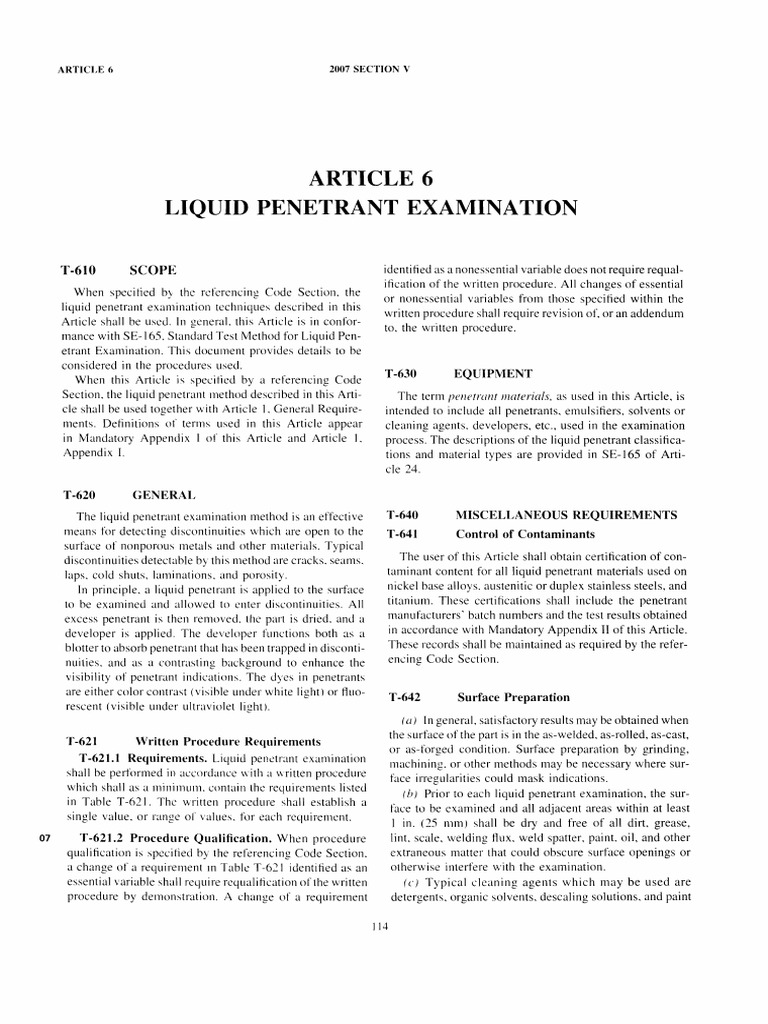 Liquid Penetrant Examination Guide | PDF | Chemistry | Applied And Interdisciplinary Physics