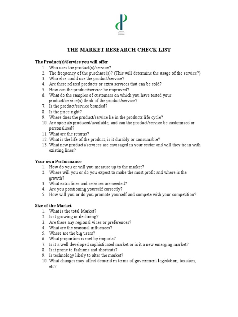 Market Research Checklist Guide | PDF | Marketing Research | Business ...