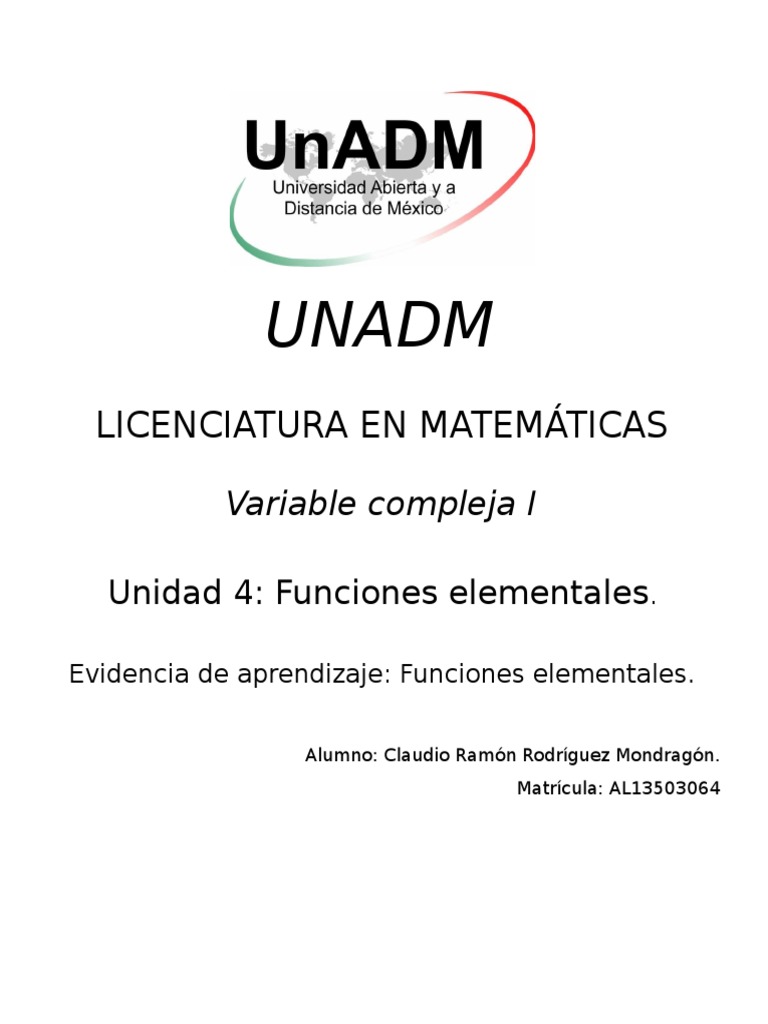 Funciones Elementales en Variable Compleja | PDF | Logaritmo ...