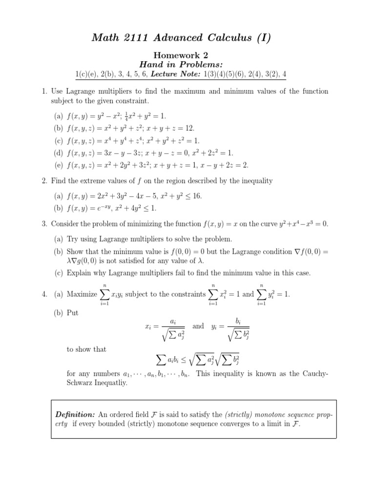 Math 2111 Advanced Calculus (I) : Homework 2 Hand in Problems | PDF ...