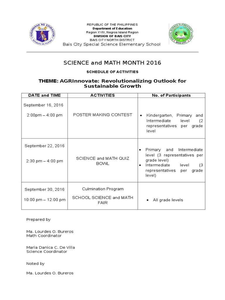 Science and Math Month 2016: Theme: Agrinnovate: Revolutionalizing ...