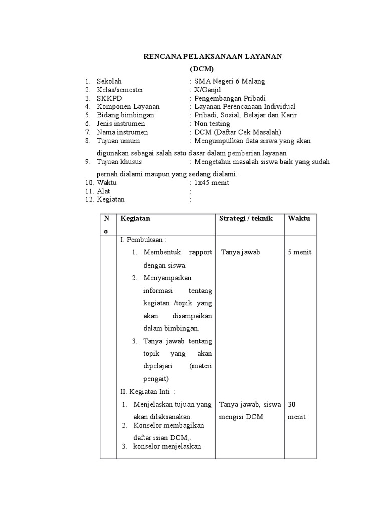 Rencana DCM untuk Bimbingan Konseling | PDF