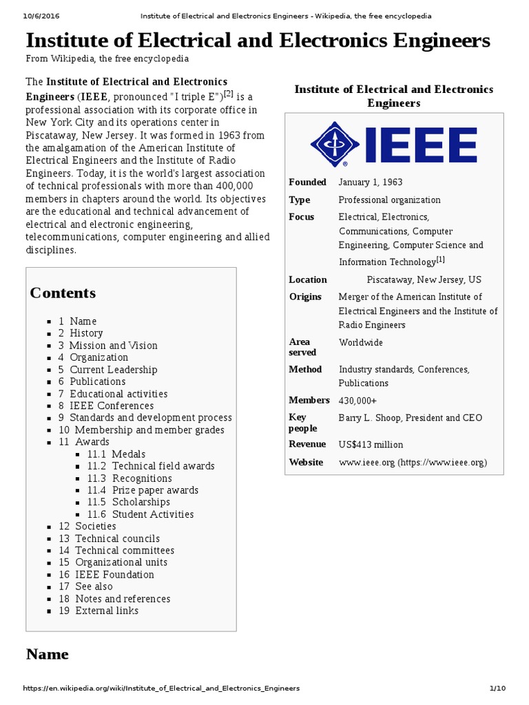 Institute of Electrical and Electronics Engineers | PDF | Institute Of ...