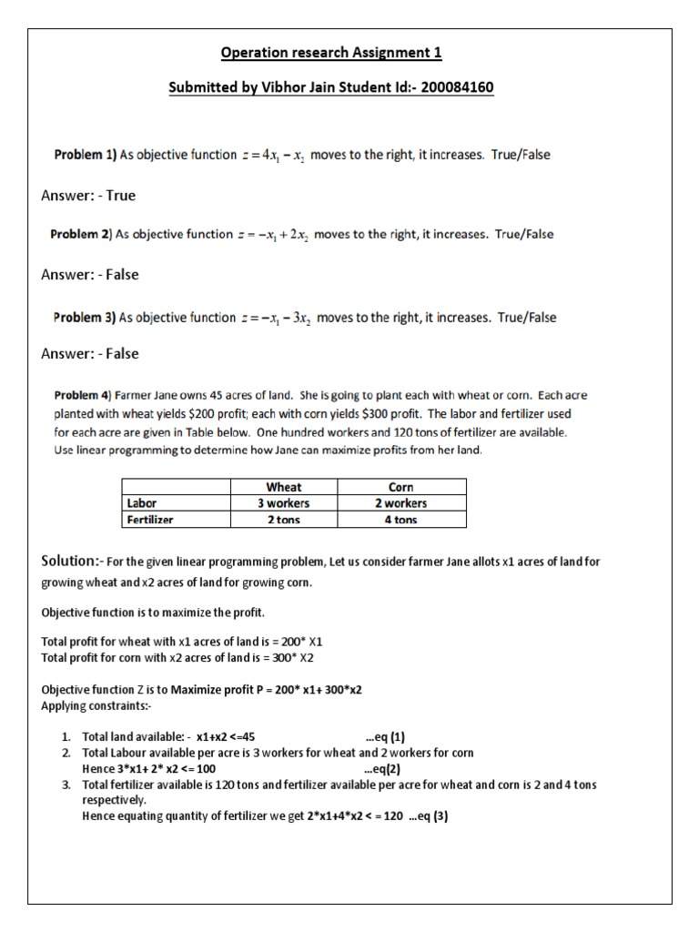 Operation Research Assignment 1 | PDF | Mathematical Optimization | Linear Programming