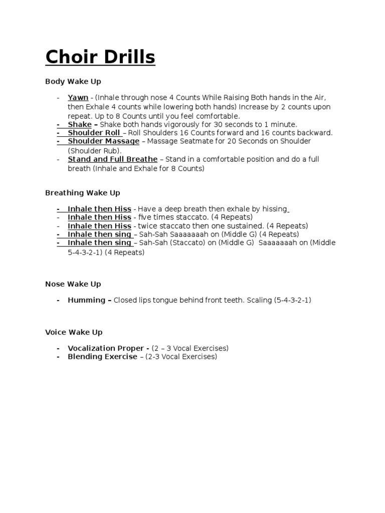 Choir Drills | PDF | Singing | Breathing