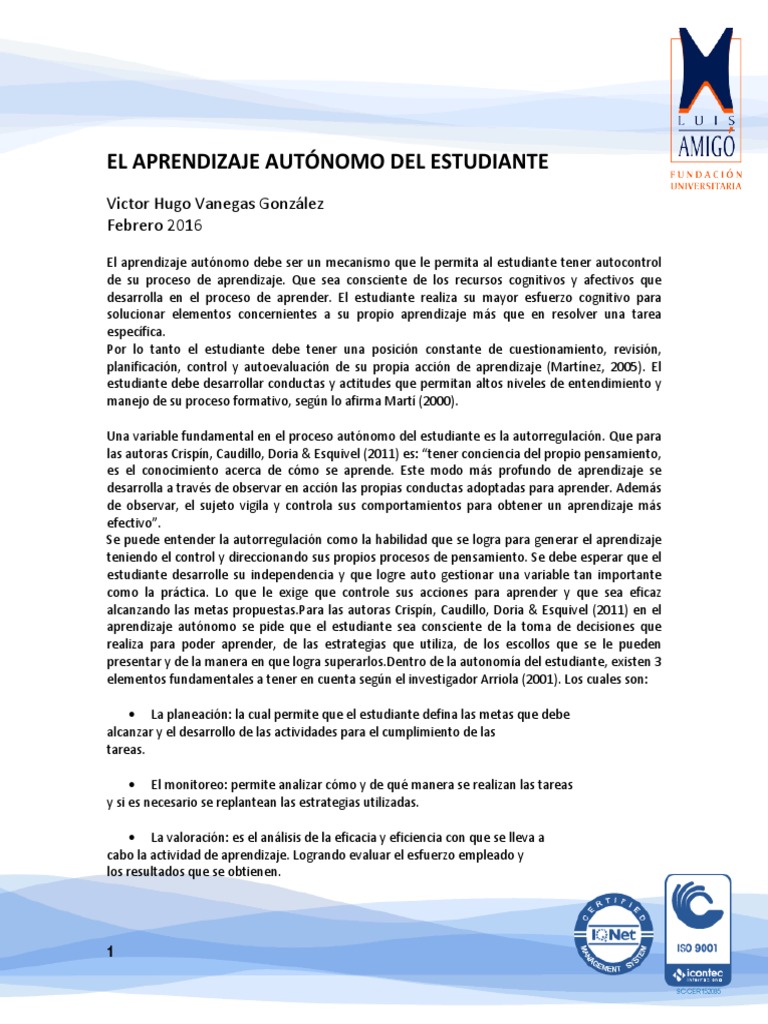 El Aprendizaje Autónomo Del Estudiante | PDF | Acción (filosofía ...