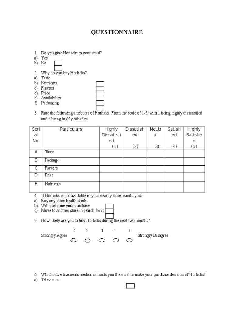 Horlicks Consumer Feedback Questionnaire | PDF