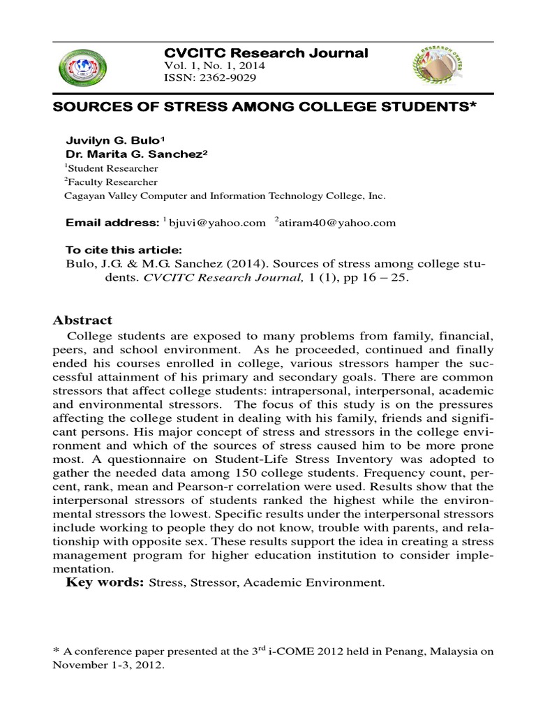Sources of Stress Among College Students PDF | PDF | Stress (Biology ...
