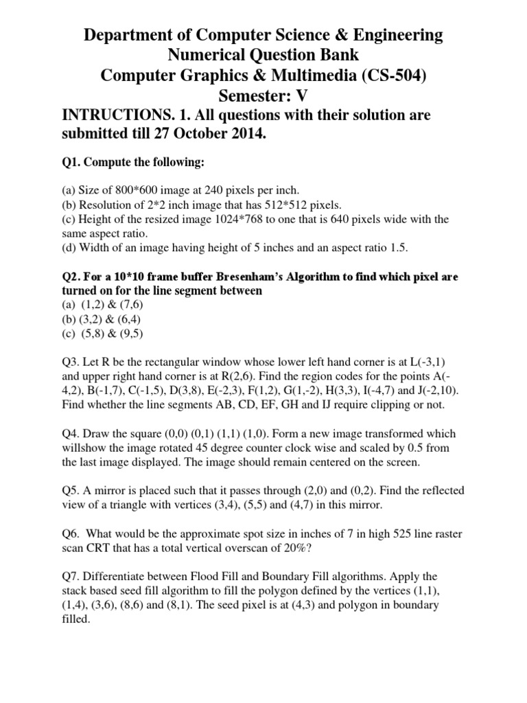 Cs - 504 CGMM Question Bank | PDF | Display Resolution | Imaging