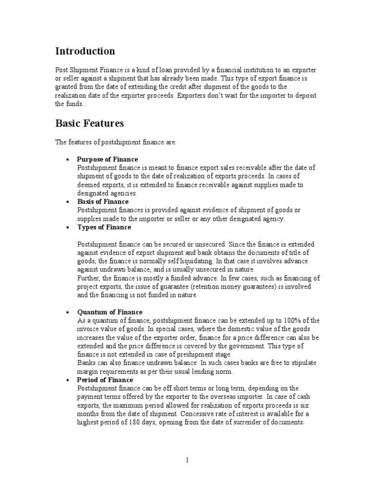 Post Shipment Finance | PDF | Banks | Credit