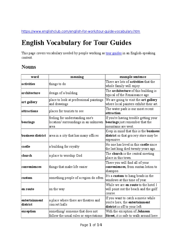 Tour Guide Vocabulary for Any Setting | PDF | Gratuity | Bus