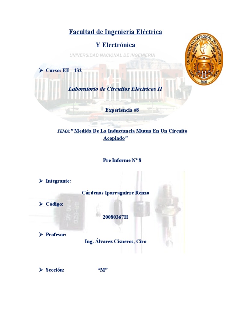 Informe Previo 8 de Laboratorio de Circuitos Electricos 2 | PDF | Inductancia | Transformador