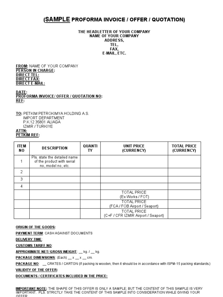 proforma invoice with general conditions | Economies | Business