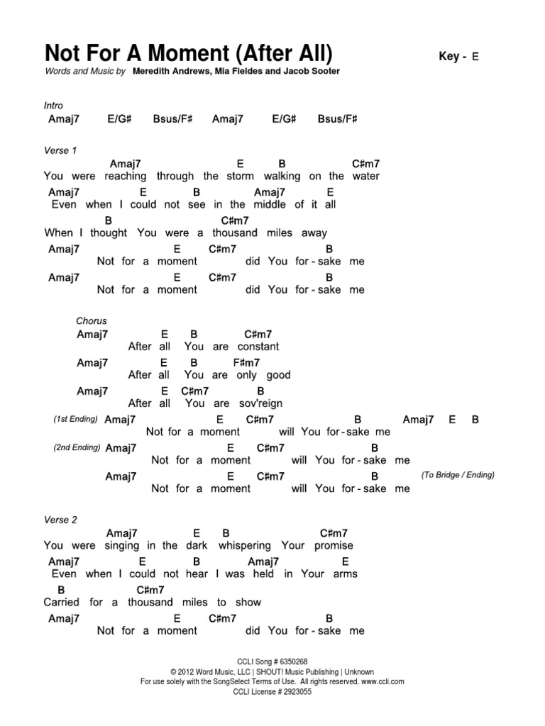 Not For A Moment (After All) : Words and Music by Meredith Andrews, Mia ...