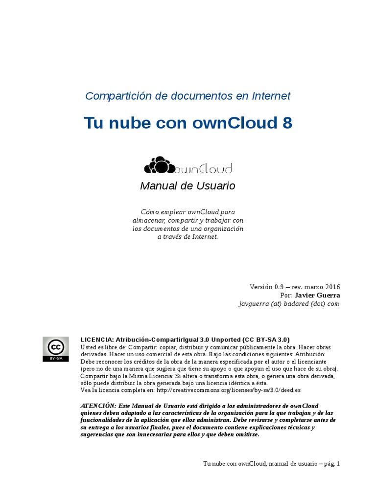 Manual ownCloud: Compartir en la Nube | PDF | Plataforma como servicio | Archivo de computadora
